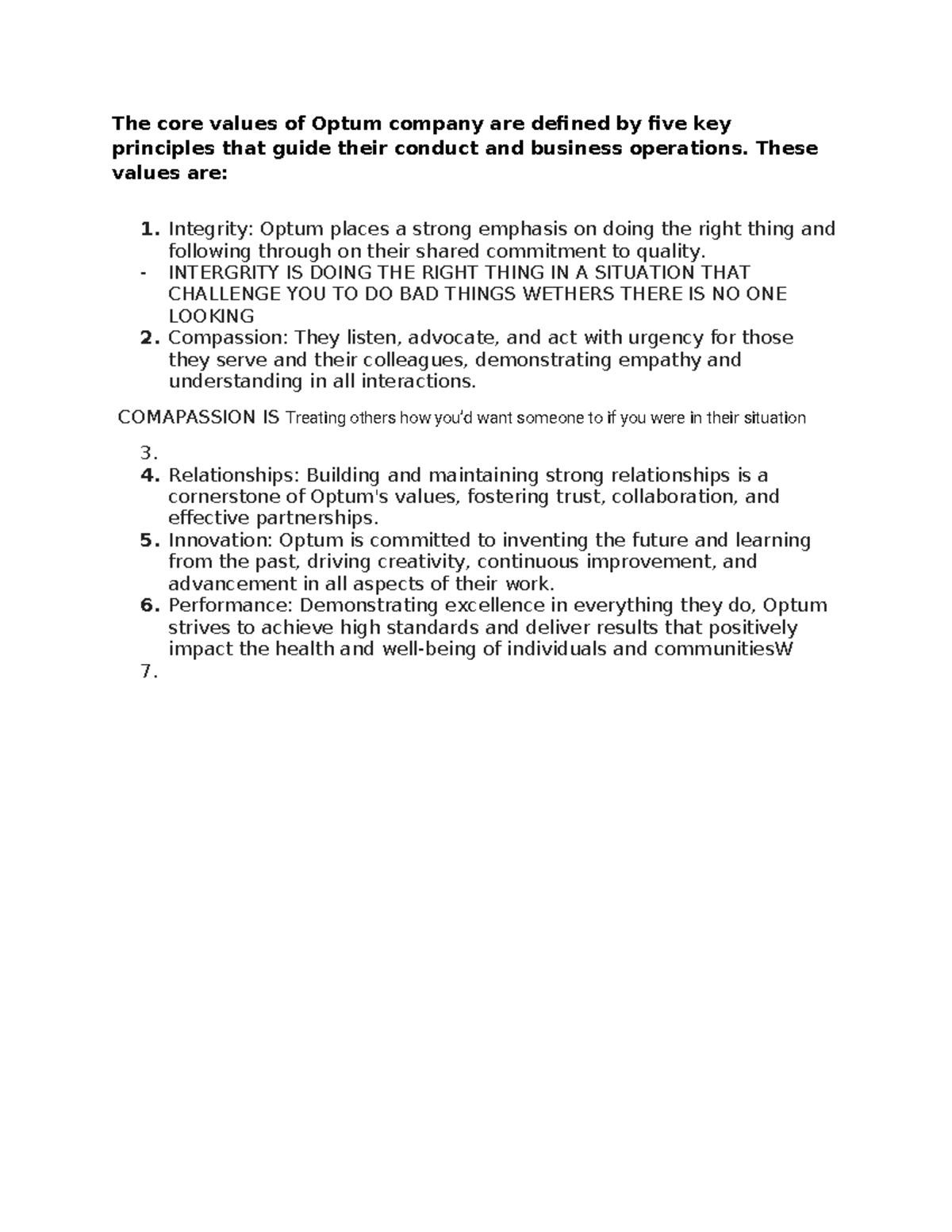 Optum Core Values: Key Principles for Success and Integrity - Studocu