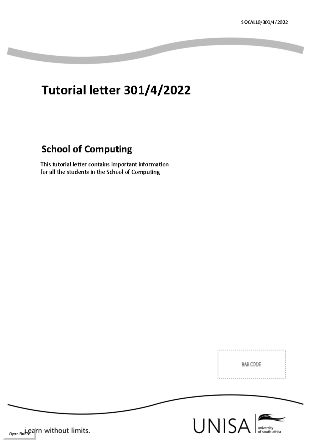 UNISA COM 98906 Tutorial Letter 301 - Important Info for Students - Studocu