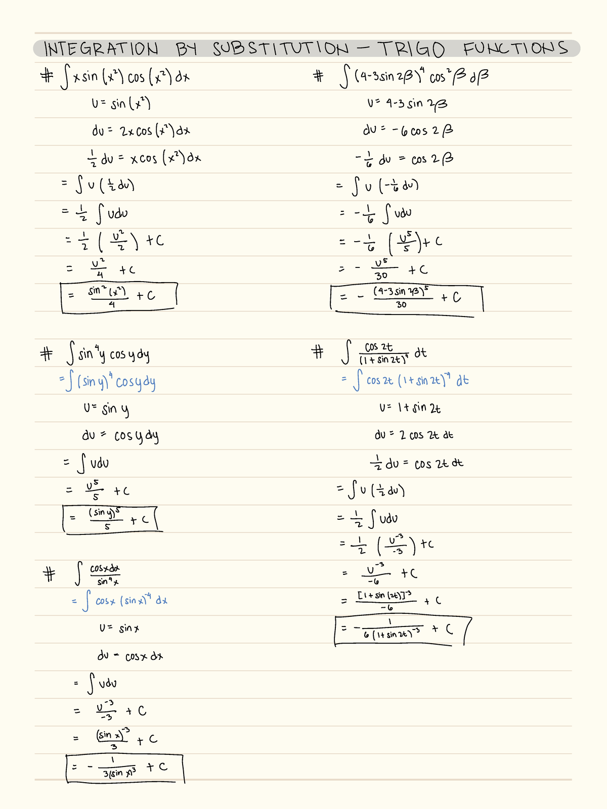Integration By Substitution Trigo Functions Integral Calculus Integration Substitution