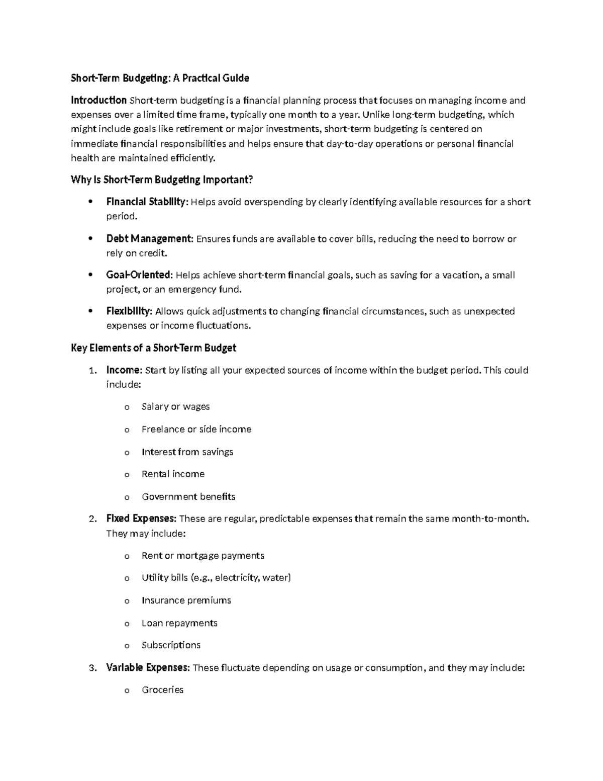 Short-Term Budgeting Overview: A Practical Guide for Financial ...