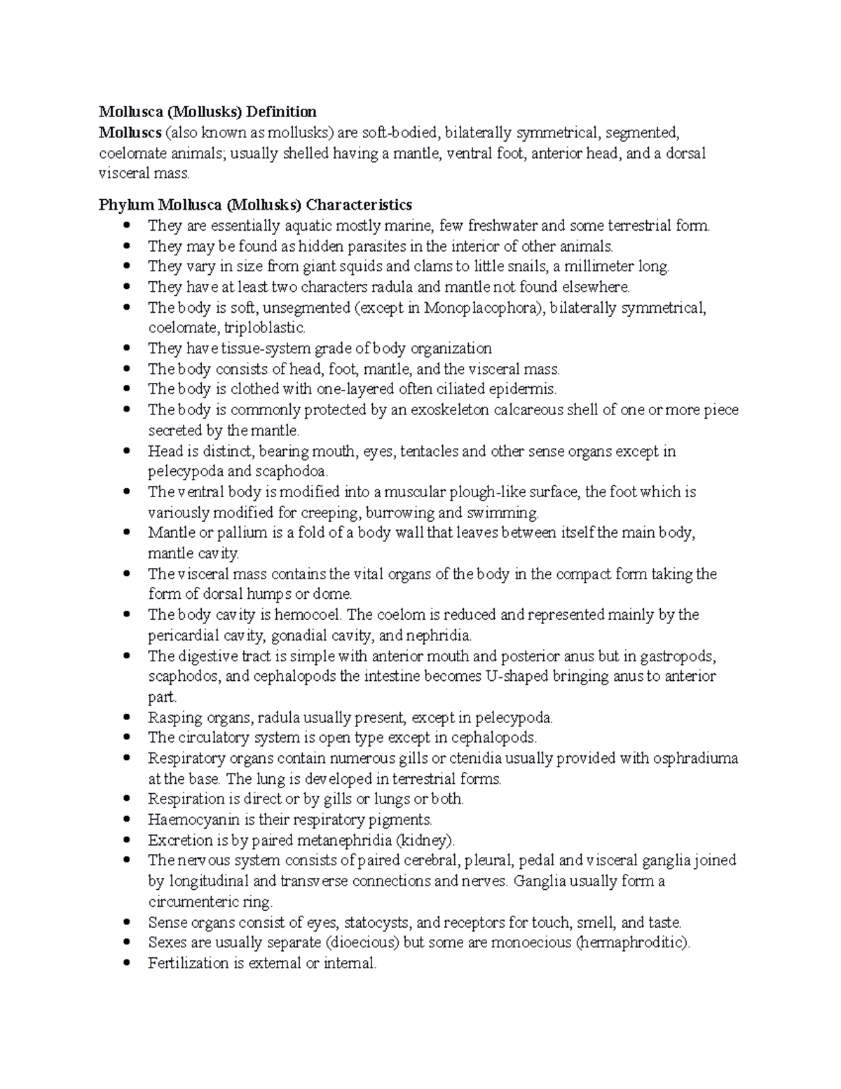 Phylum Mollusca Characteristics Classification Examples Biology