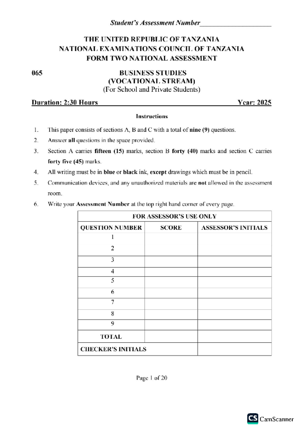 Business Studies Form Two National Assessment 065 - 2026 Q&A Guide ...