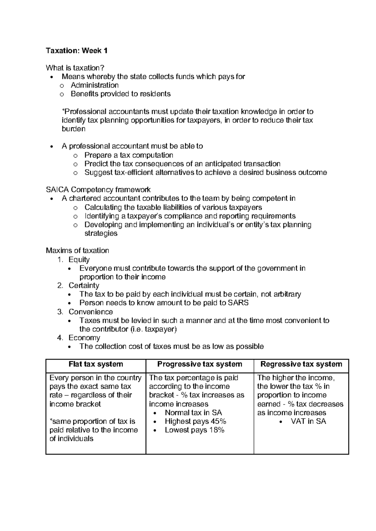 Intro to Tax I - Taxation: Week 1 What is taxation? - Means whereby the ...