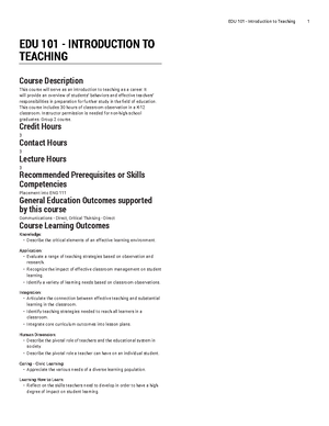 Edu101 course outline semester 1 2022 - C O U R S E O U T L I N E ...