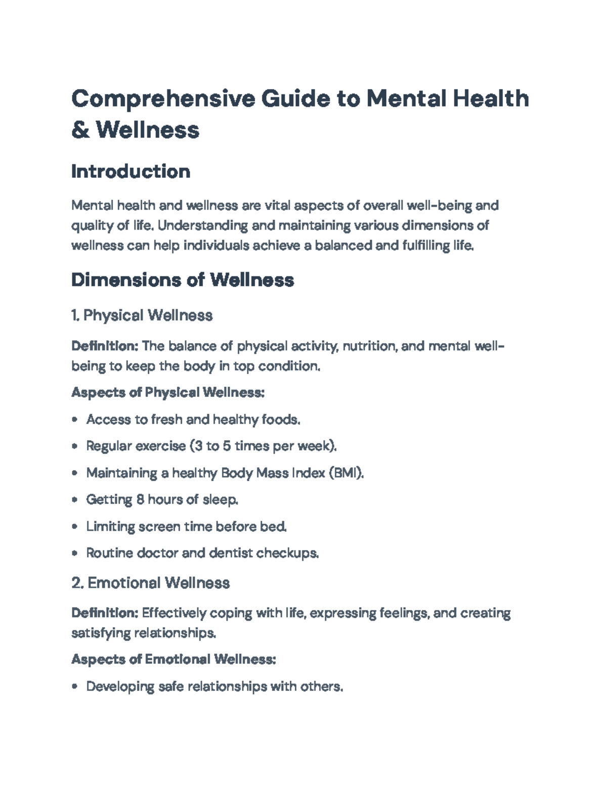 Comprehensive Guide to Mental Health & Wellness (WM 101 ...