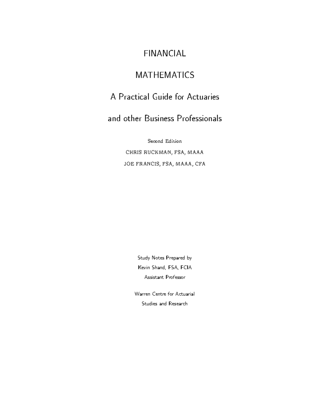 FINM - Financial Mathematics Study Notes for Actuaries - Studocu
