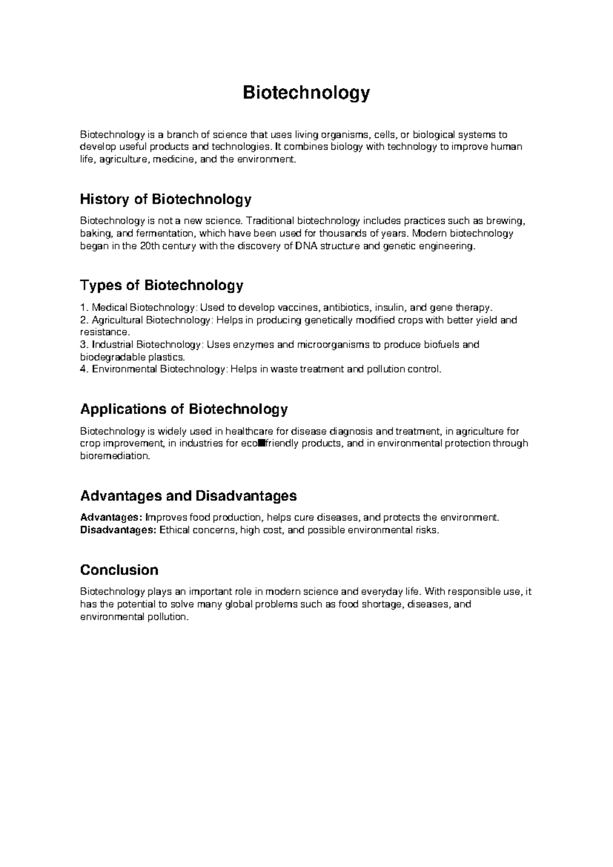 Biotechnology Overview: Applications, Types, and Impacts - Studocu