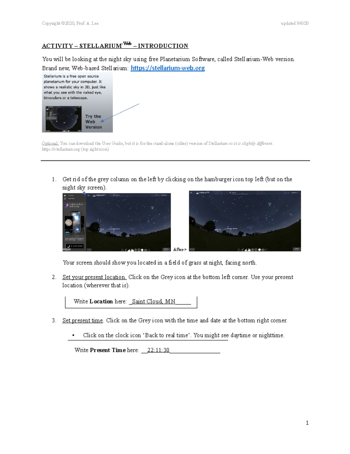 Stellarium Activity Guide - Introduction to Night Sky (Intro-9-6-20 ...