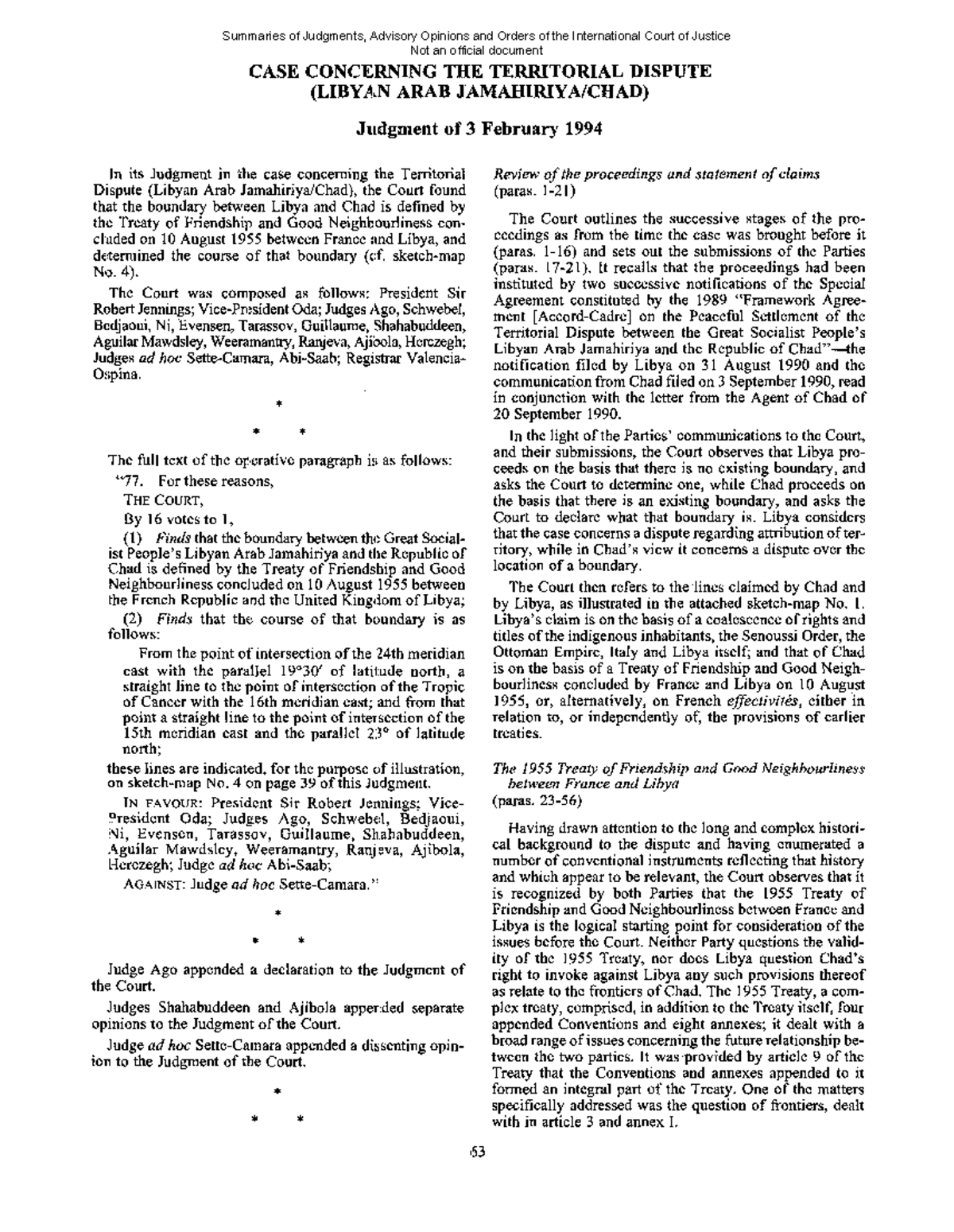 Libya v. Chad: Territorial Dispute Case Study - Judgment 1994 - Studocu