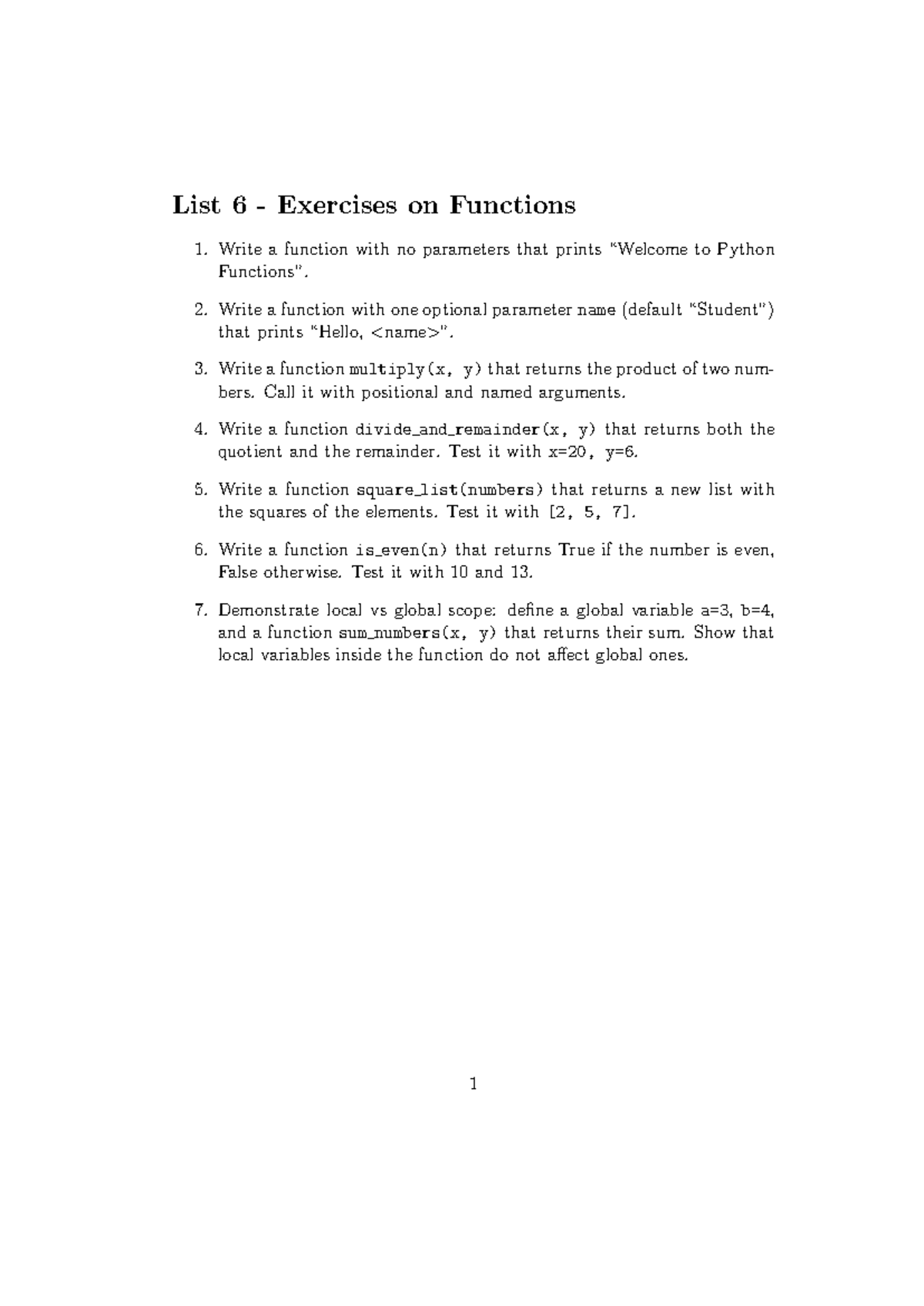 Functions Exercises: 6 Key Tasks for Python Programming - Studocu