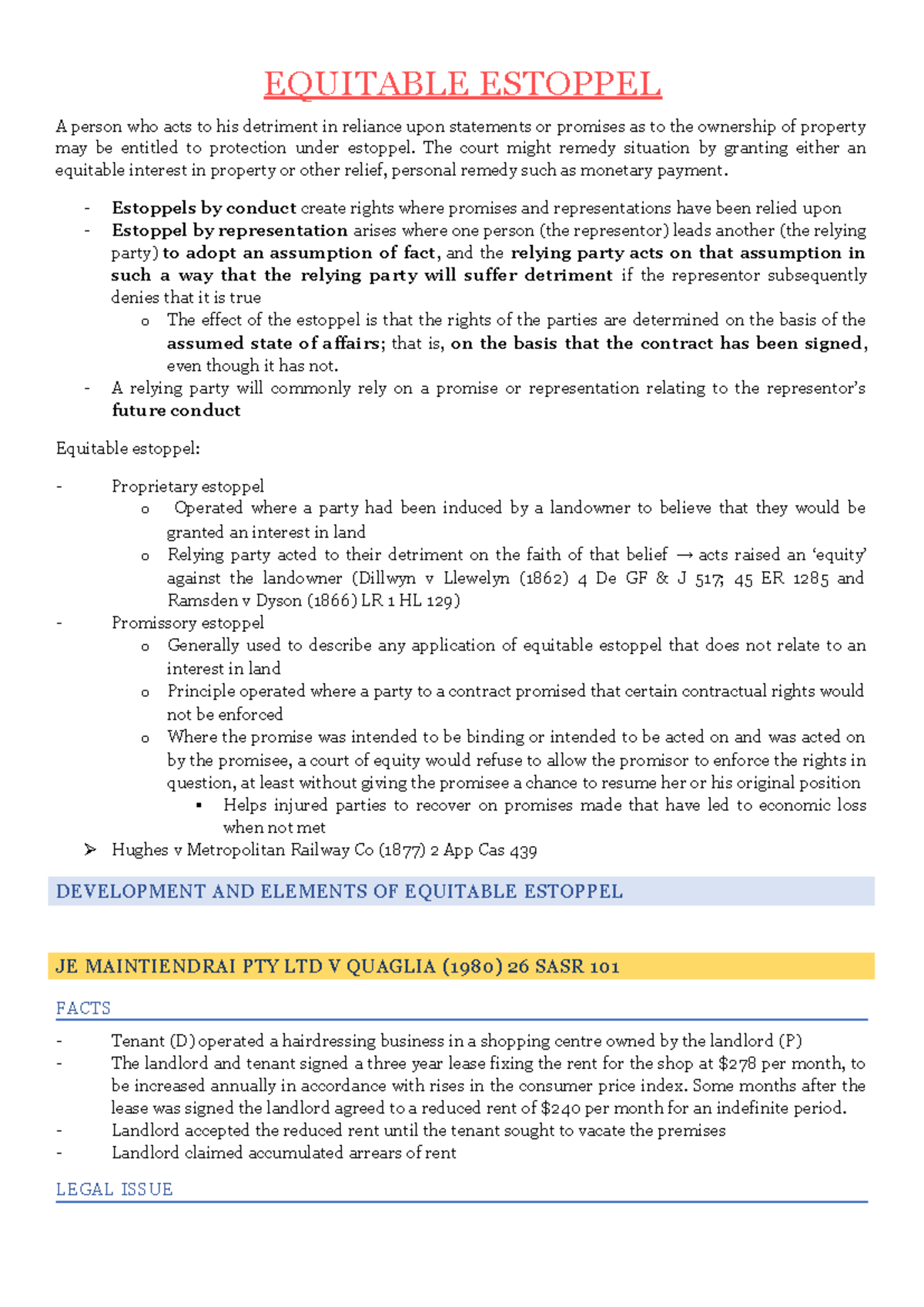 Equitable Estoppel: Principles, Elements, and Case Study Analysis - Studocu
