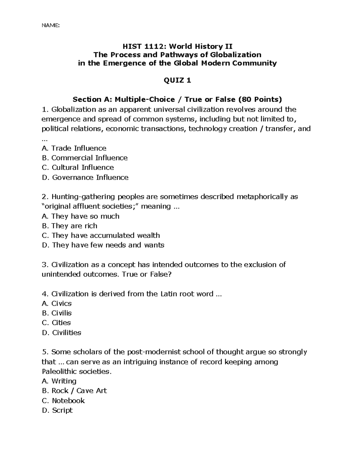 HIST 1112 Quiz 1 - Globalization in World History II Exam Questions ...