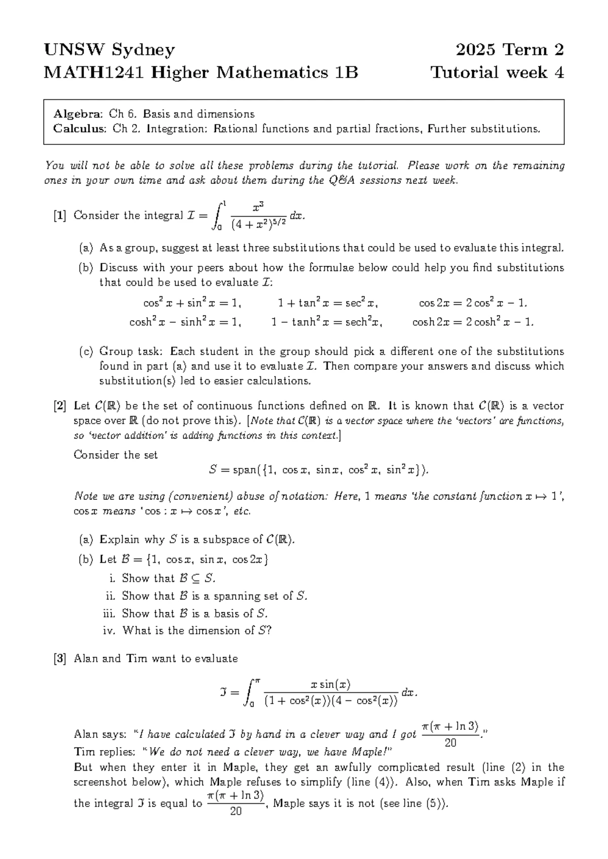 MATH1241 BT 2025 Week 5 Tutorial: Linear Maps & ODEs Overview - Studocu