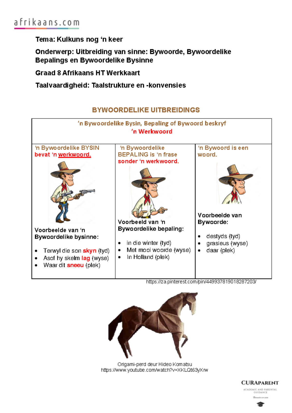 23. Afrikaans Graad 8 HT Taalstrukture: Bywoorde & Bysinne Uitleg - Studocu