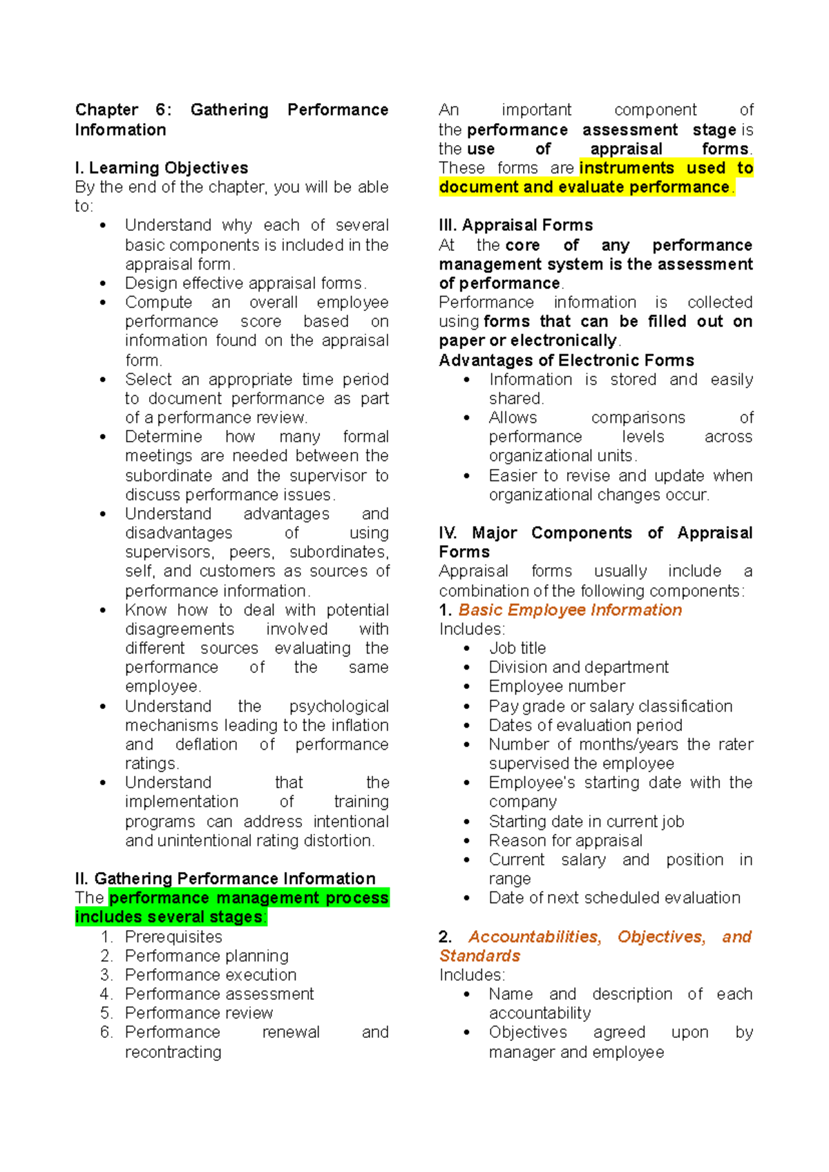 Chapter 6: Performance Appraisal Information Gathering Notes - Studocu
