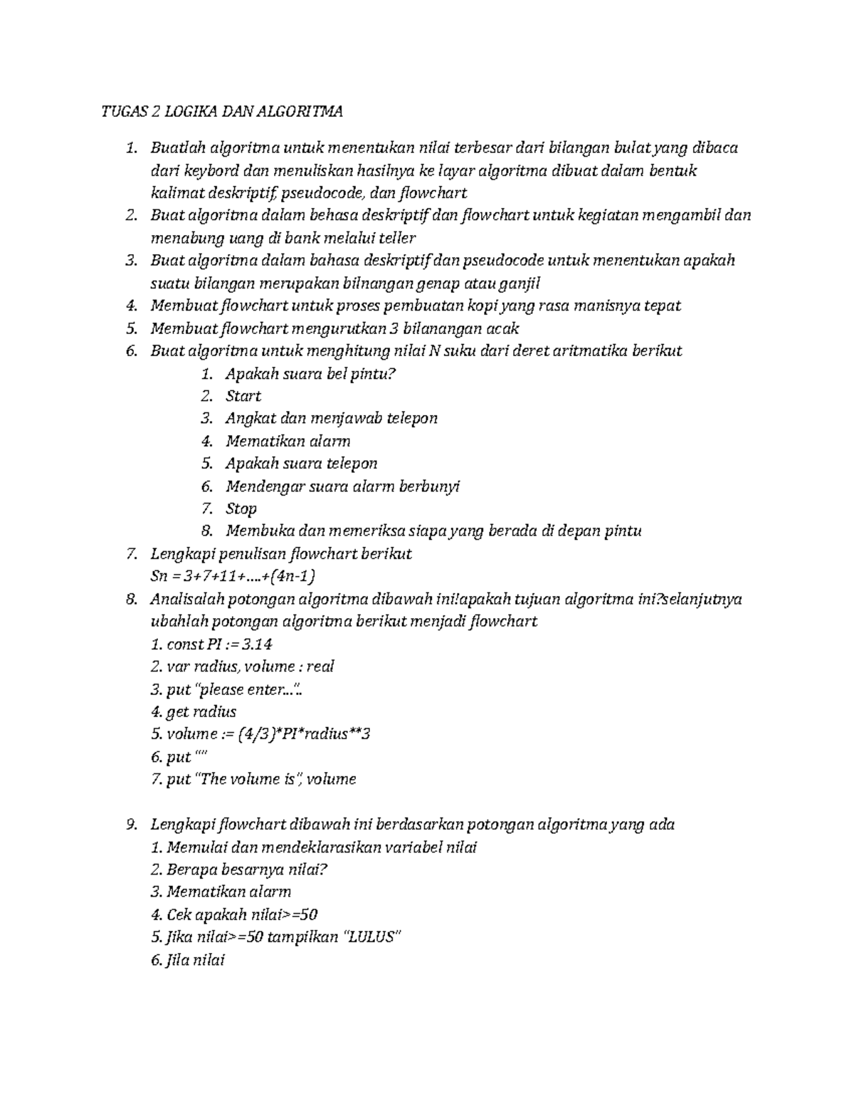 Tugas 2: Algoritma Logika & Flowchart dalam Logika Algoritma - Studocu