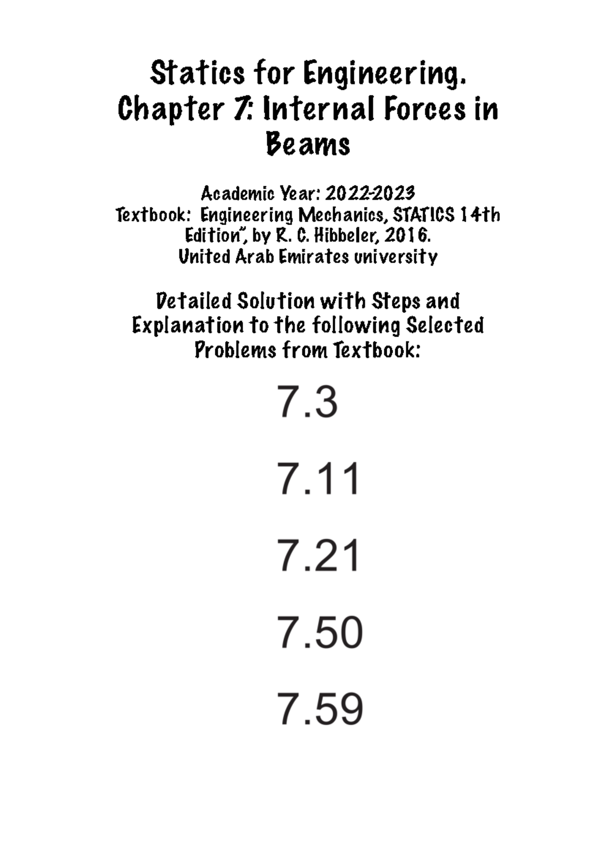 CIVL 240: Statics Practice Problems - Chapter 7 Internal Forces in ...
