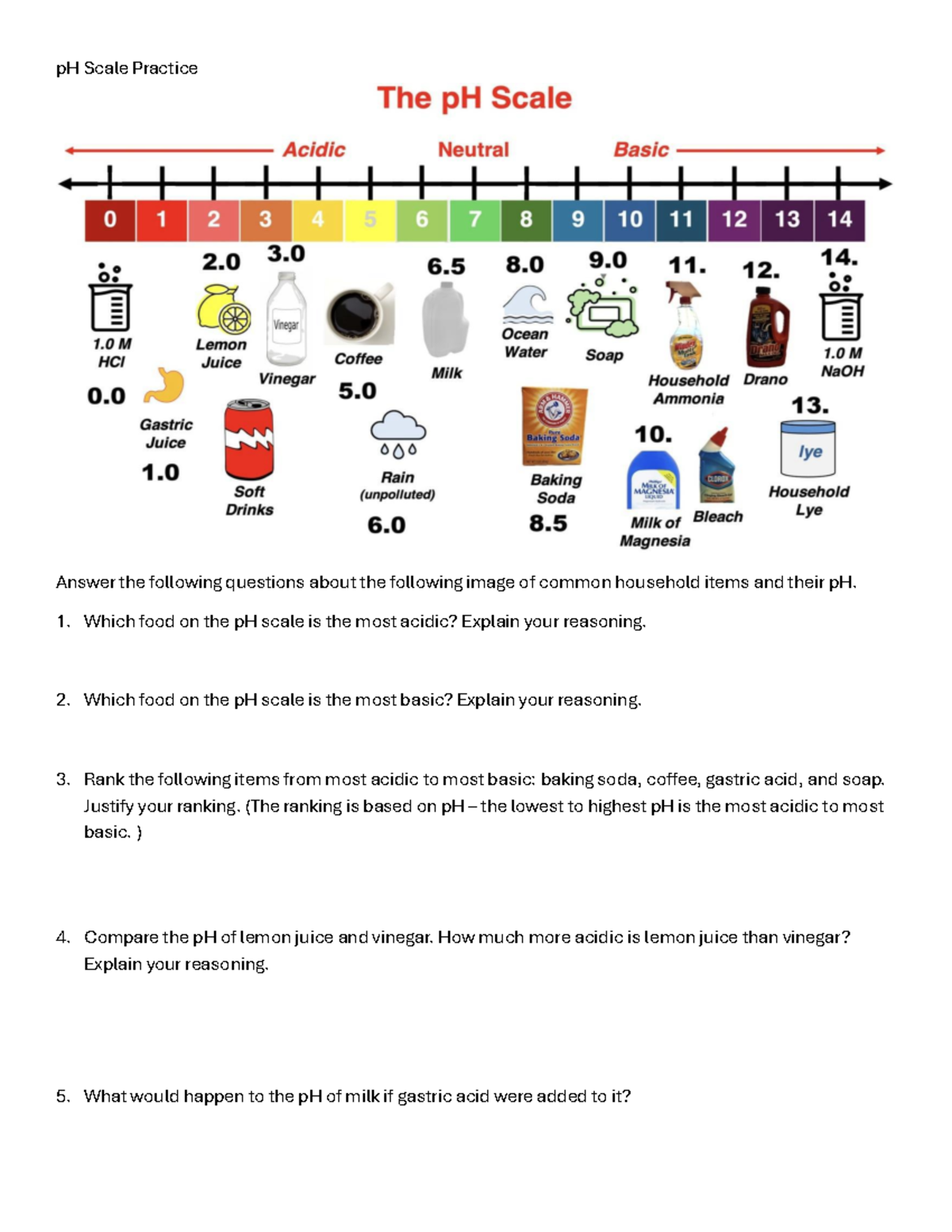 pH Scale Practice: Understanding Acidity and Basicity - Studocu