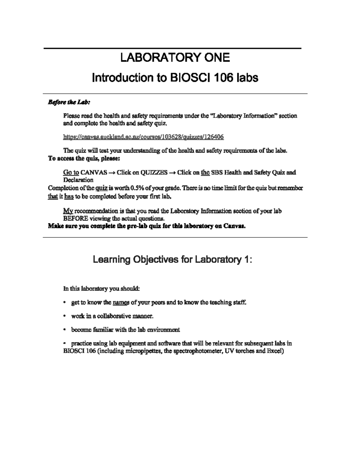 Biosci 106 lab 1 - lab 1 - LABORATORY ONE Introduction to BIOSCI 106 ...