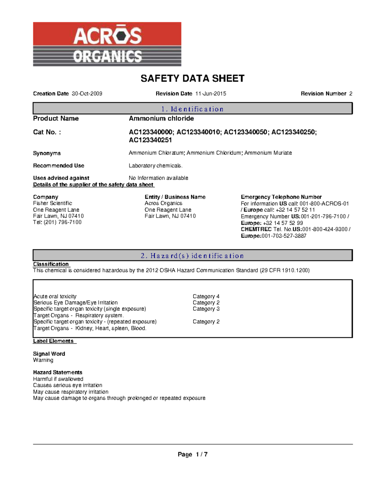 NH4Cl Safety Data Sheet: Ammonium Chloride Overview - Studocu