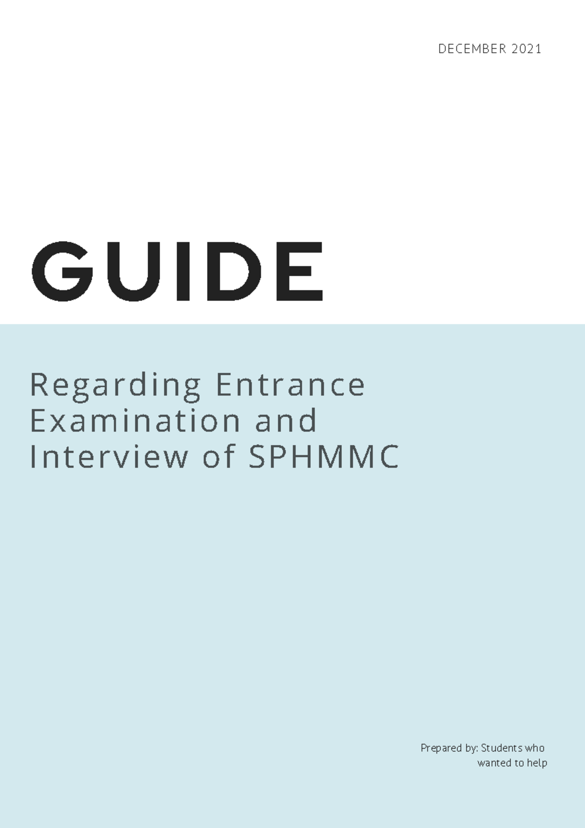SPHMMC Entrance Exam & Interview Preparation Guide: Dec 2021 - Studocu