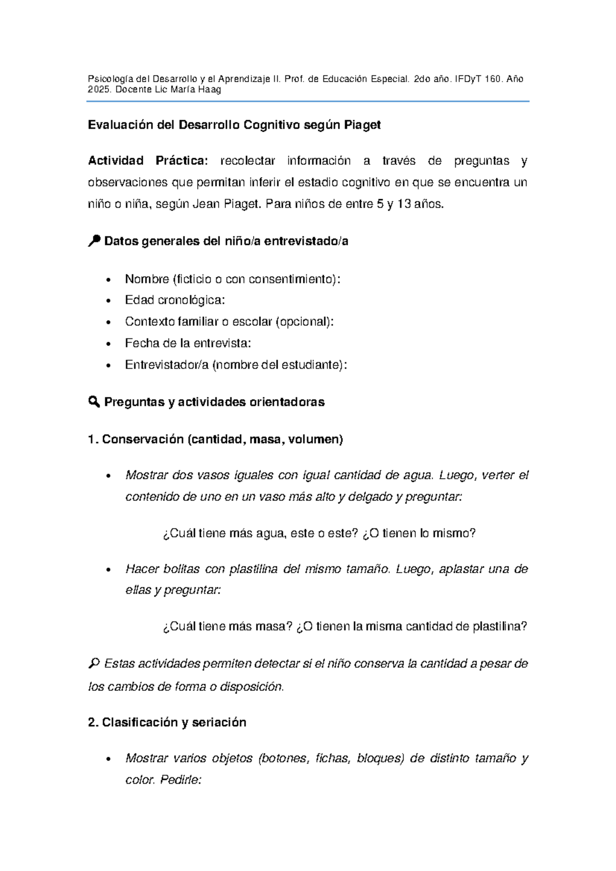 Evaluación del Desarrollo Cognitivo según Piaget - Actividad Práctica ...