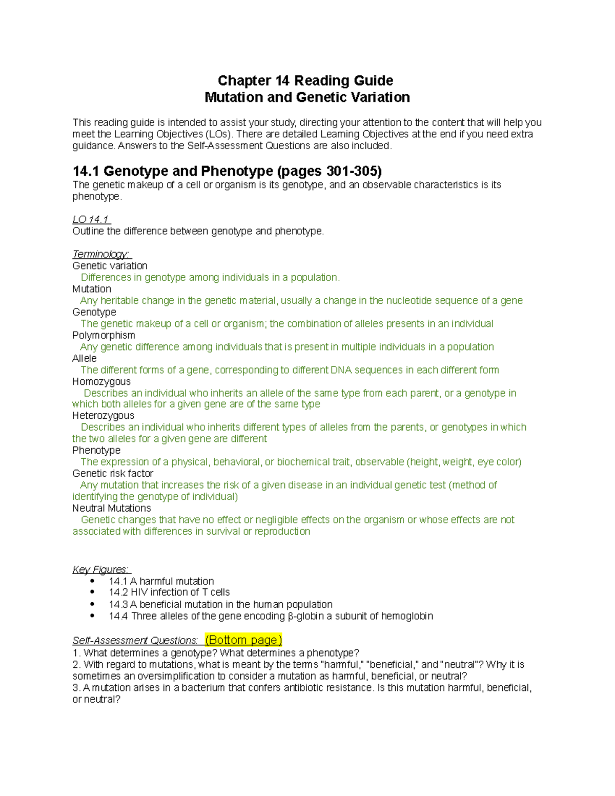 BIO140 Reading Guide: Chapter 14 - Mutation & Genetic Variation - Studocu