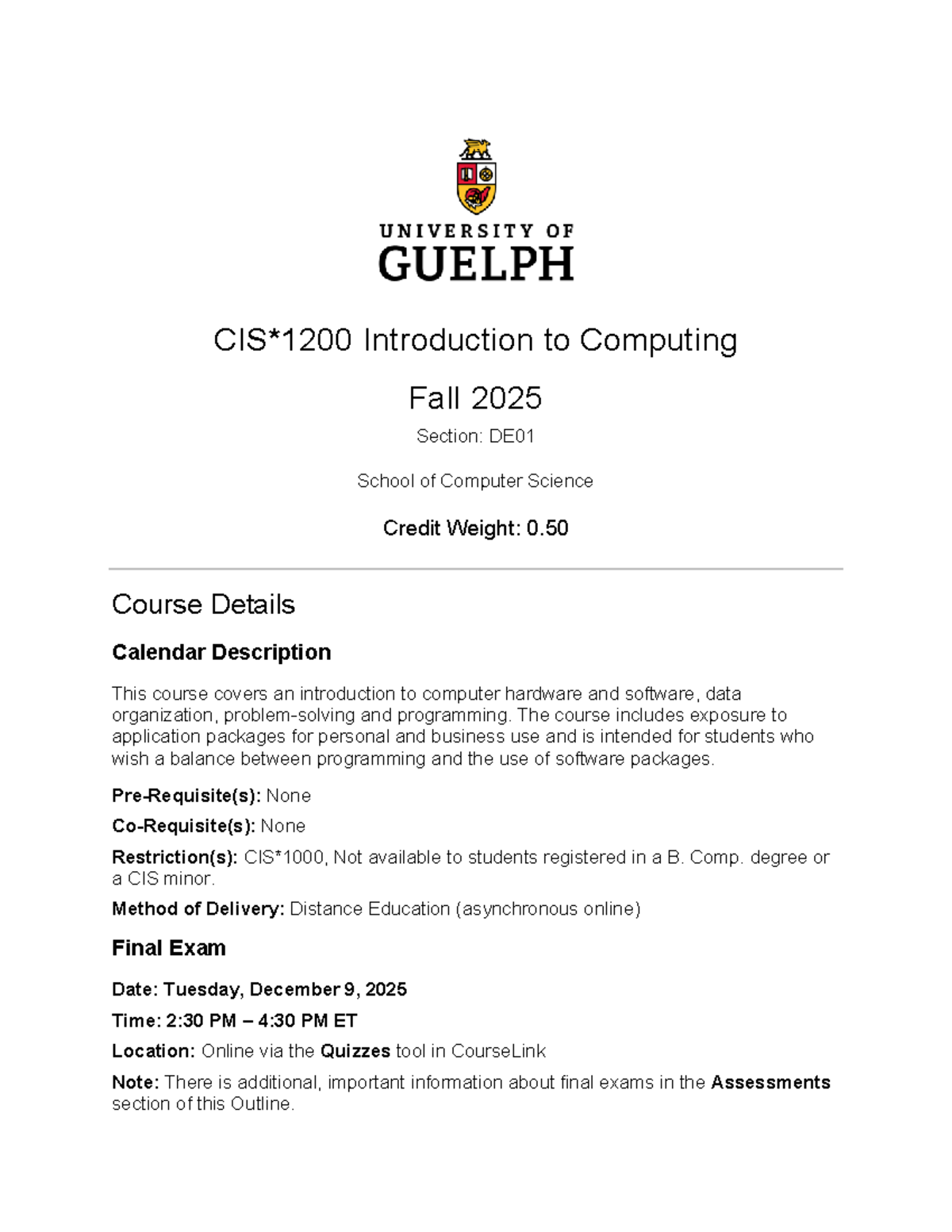 CIS1200 DE01 Fall 2025 Final Exam Outline: Introduction to Computing ...