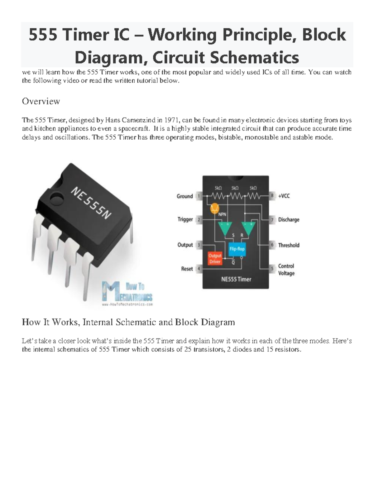 555 Timer IC: Working Principle, Modes, and Circuit Schematics (DEBE) - Studocu