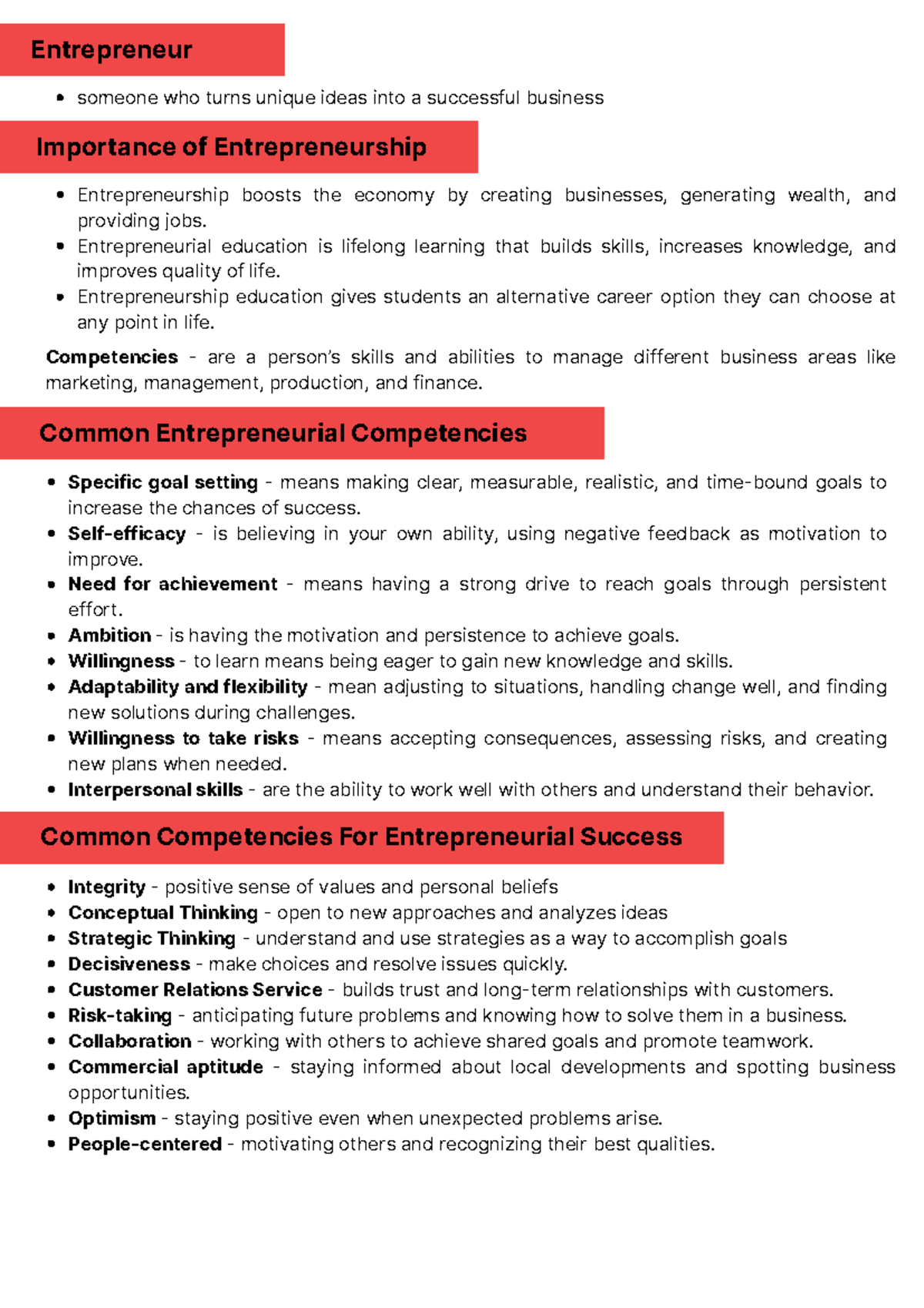 Entrepreneurship: Key Concepts and Competencies for Success - Studocu