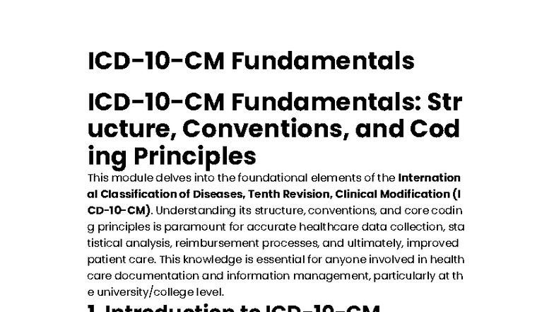 ICD-10-CM Fundamentals: Structure, Conventions & Coding Principles - Studocu