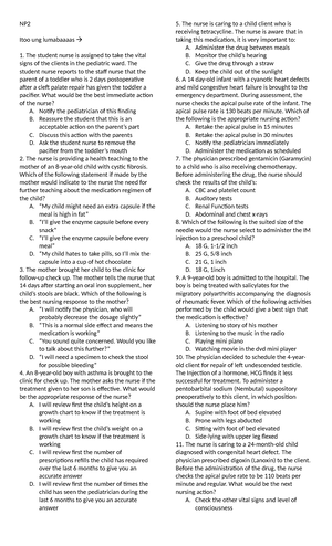 NP4 Practice Questions: Nursing Care and Patient Management - Studocu
