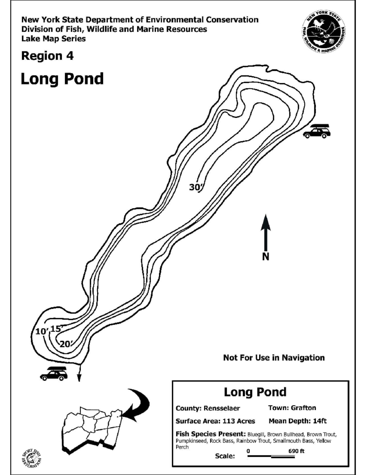 Long Pond Contour Map - New York State DEC Lake Map Series - Not For ...