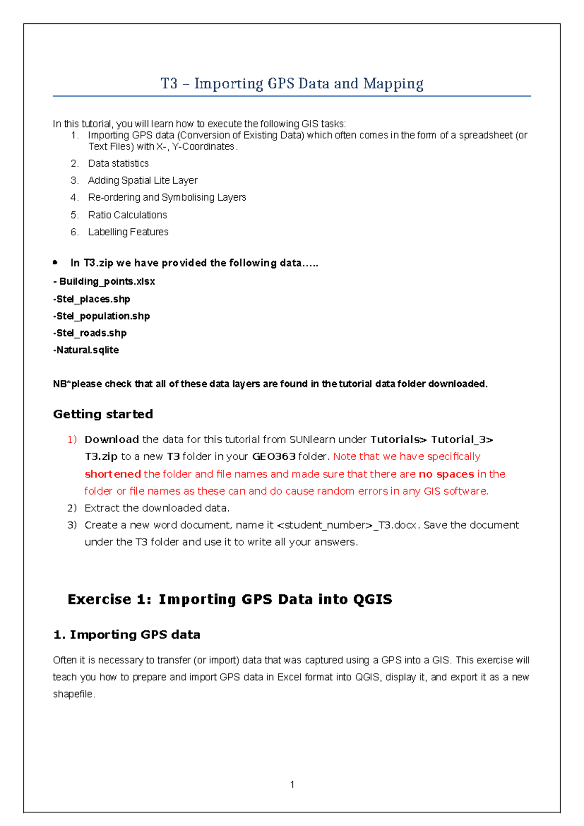GEO363 T3 - Importing GPS Data and Basic Mapping Techniques - Studocu