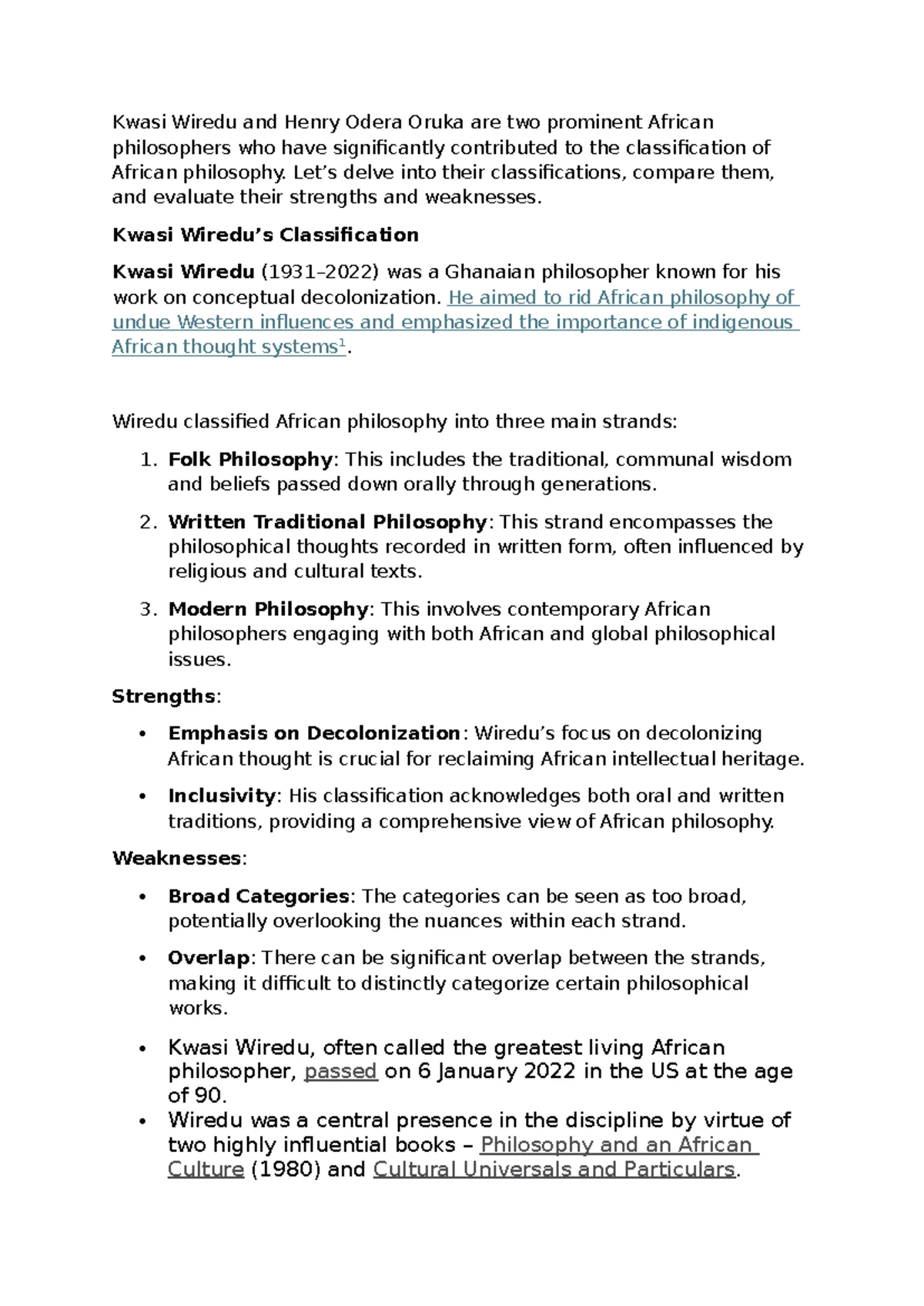 PLS1501 - Final Essay on Wiredu and Oruka's African Philosophy ...