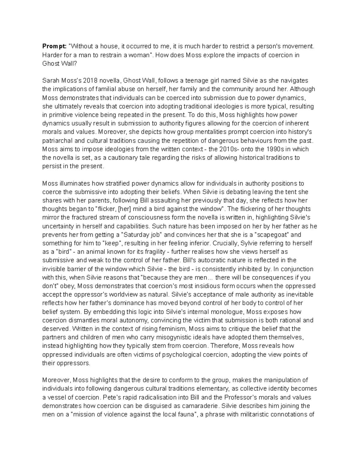 Ghost Wall (ENG 2018) Essay: Coercion and Power Dynamics in Moss's ...
