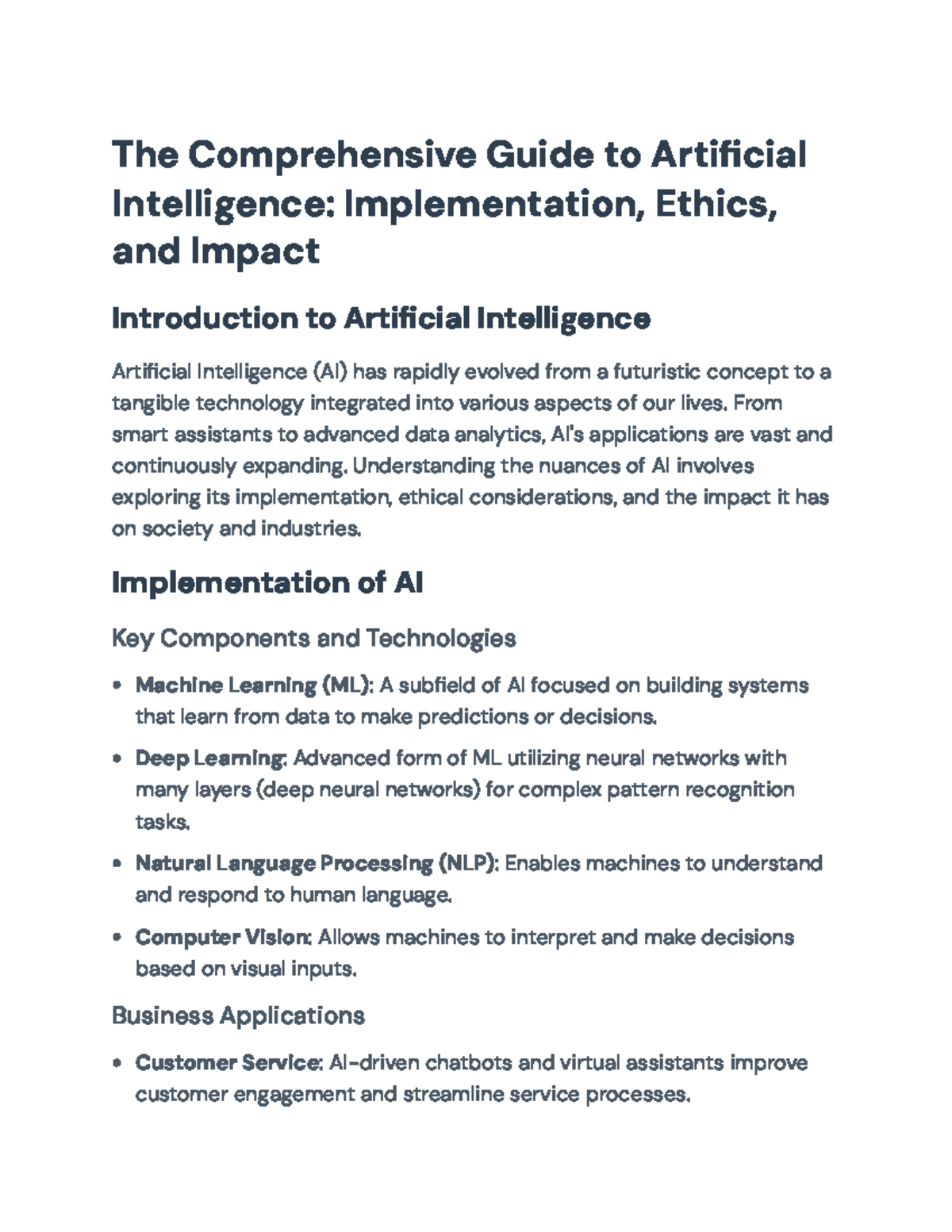 Comprehensive Guide to AI: Implementation, Ethics, and Impact - The ...