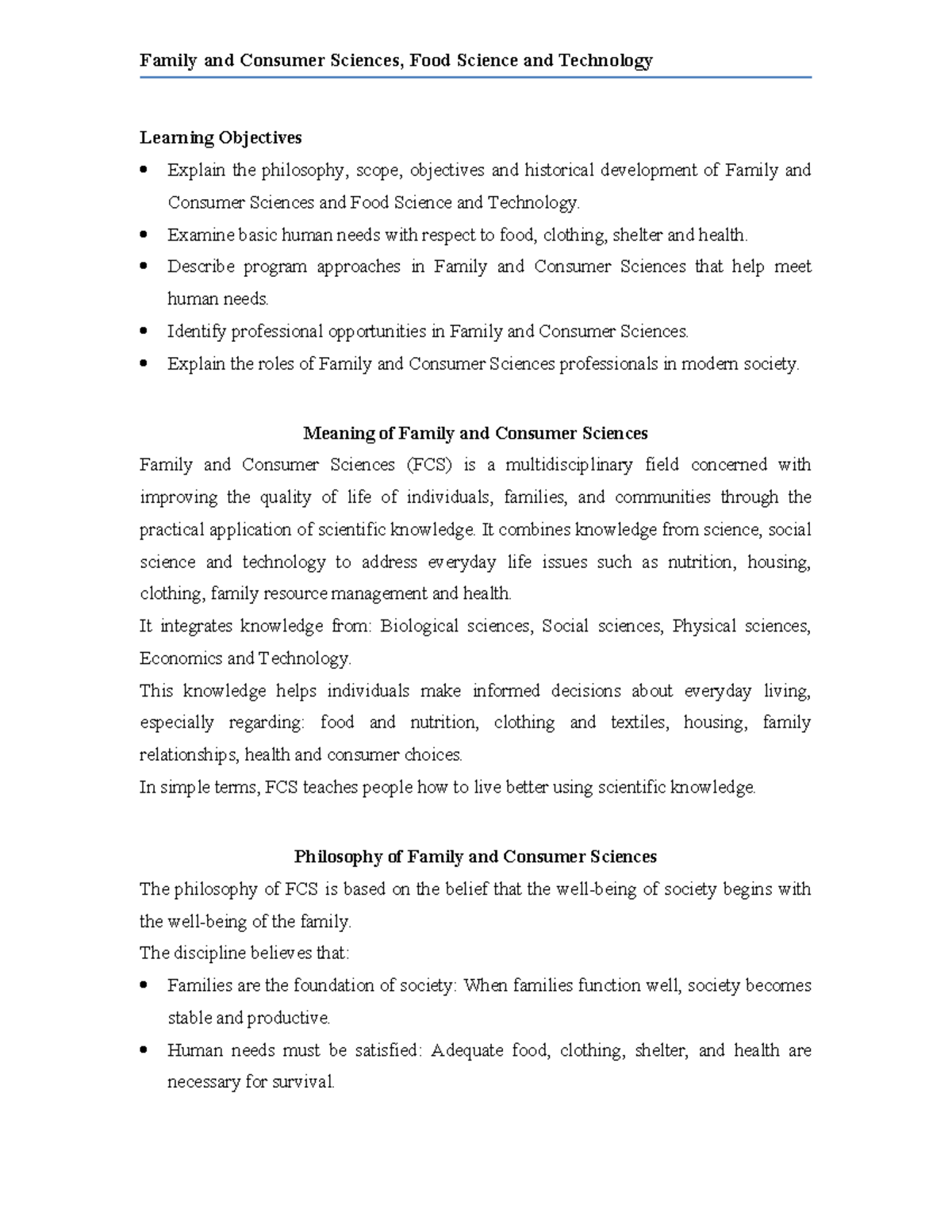 AGG242 Lecture Note: Family and Consumer Sciences Overview - Studocu