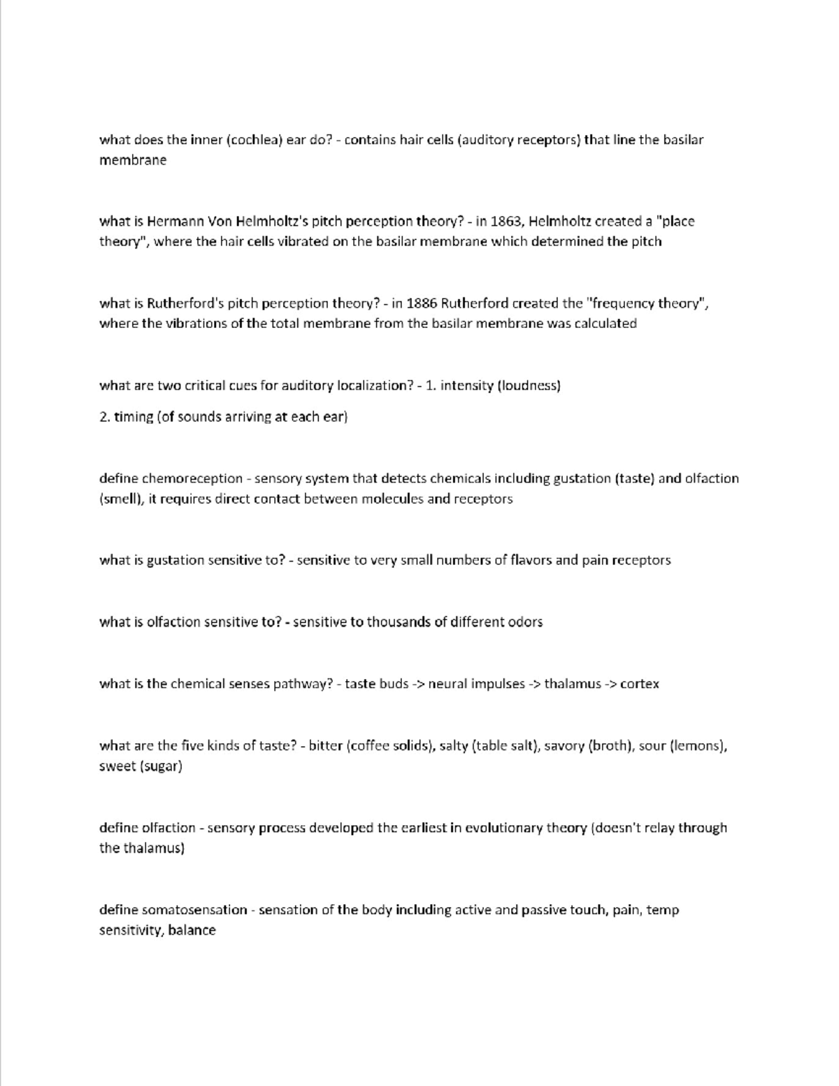 Psych chapter 4 page 3 - professor Yates - what does the inner (cochlea ...