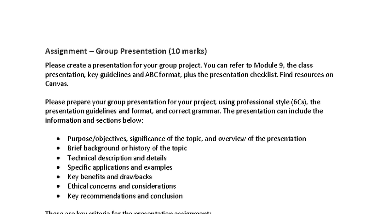 Assignment - Group Project Presentation Guidelines (10 Marks) - Studocu