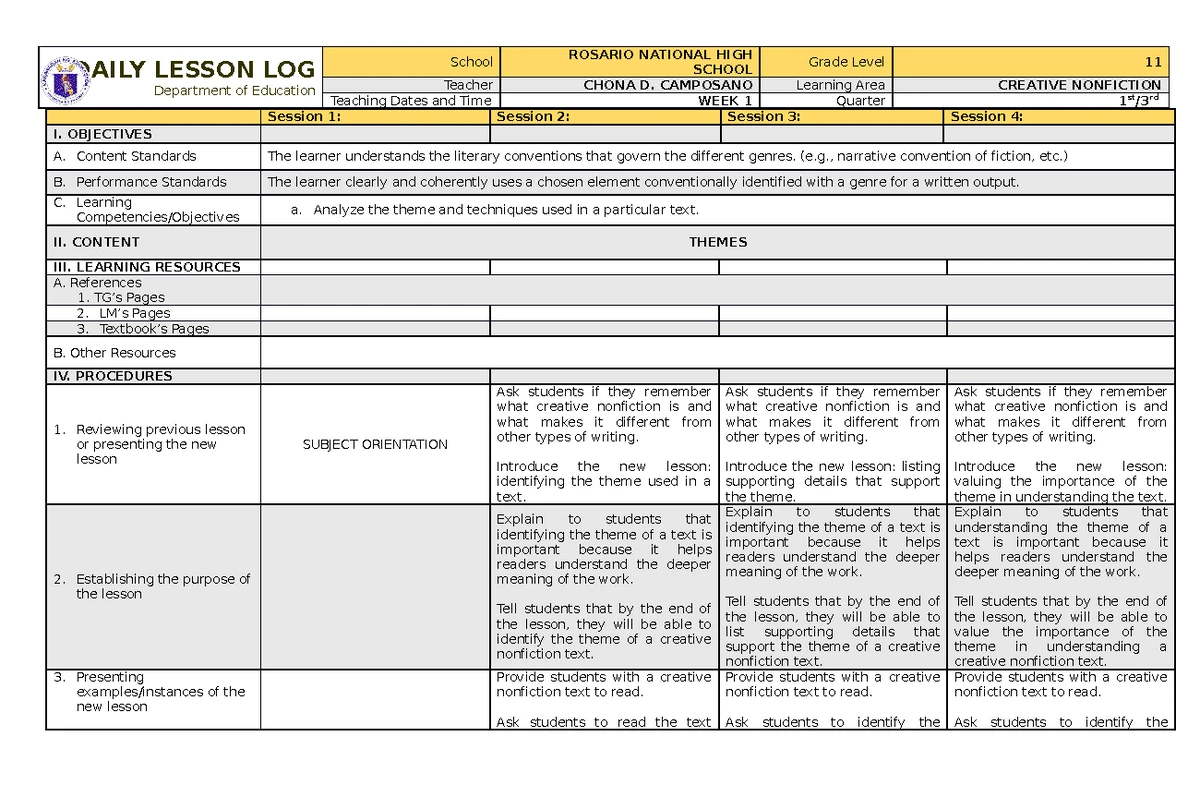 LP Grade 10 - Lesson Plan: Chords, Arcs, and Central Angles - Studocu