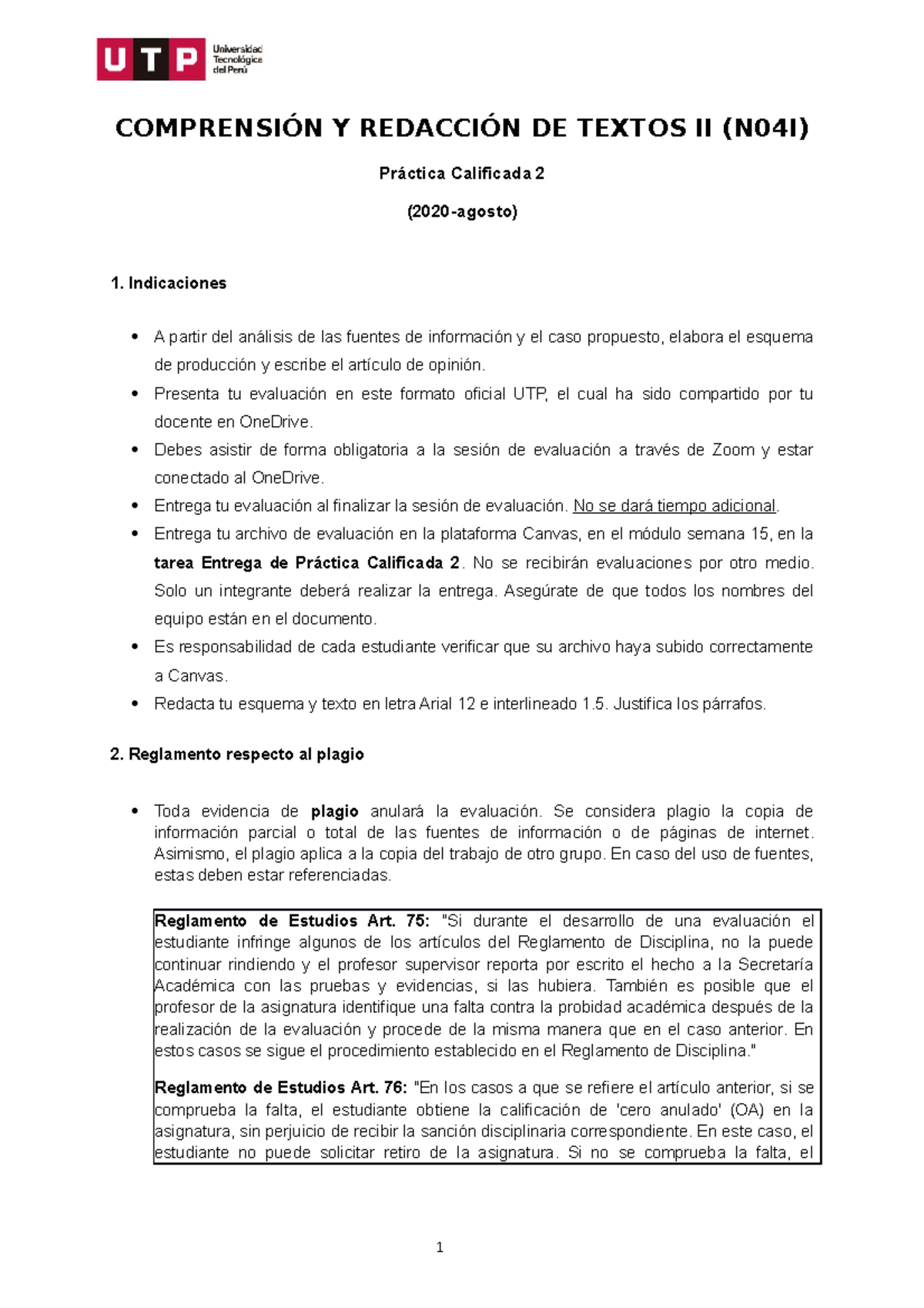 S15. s2 - Práctica Calificada 2 Formato UTP - COMPRENSIÓN Y REDACCIÓN DE TEXTOS II (N04I ...