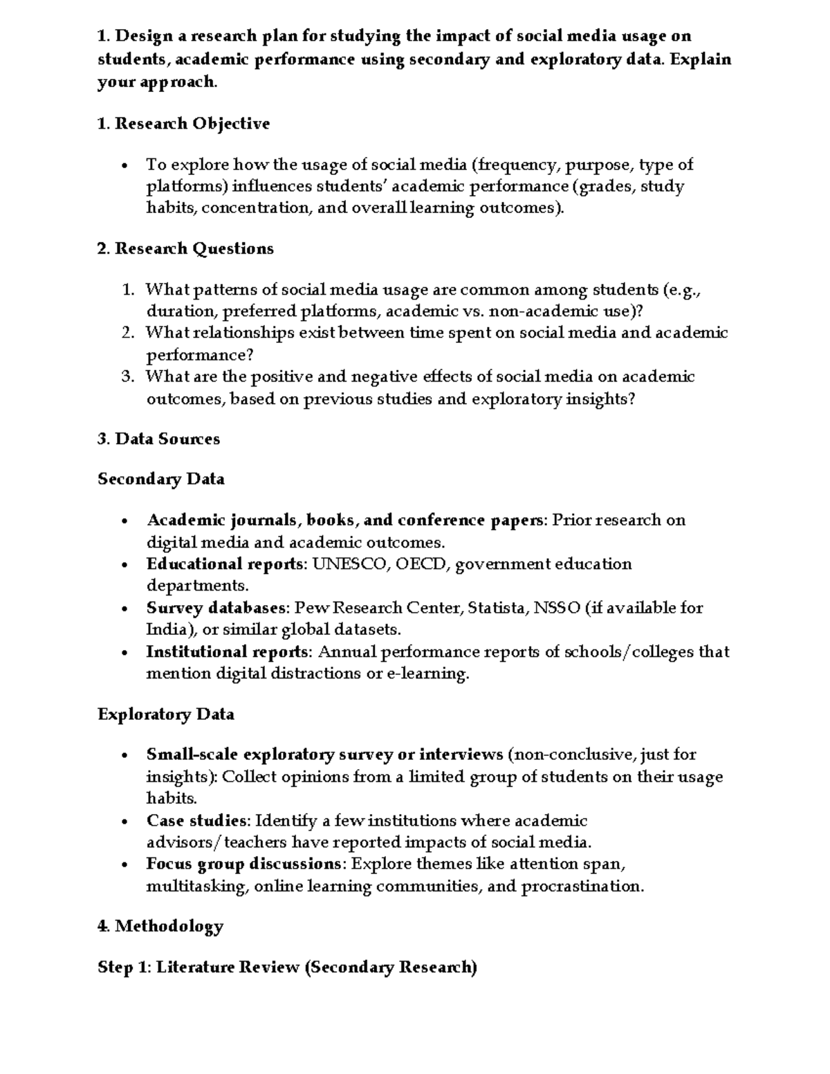 RMT ASS 1& 2 KEY - Research Plan on Social Media Impact on Academic ...