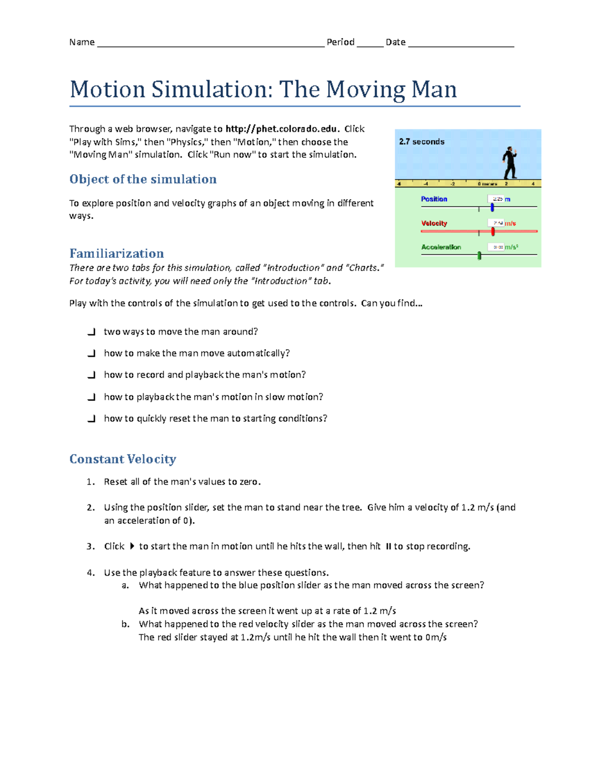 Moving Man Simulation - Exploring Acceleration and Velocity Graphs ...