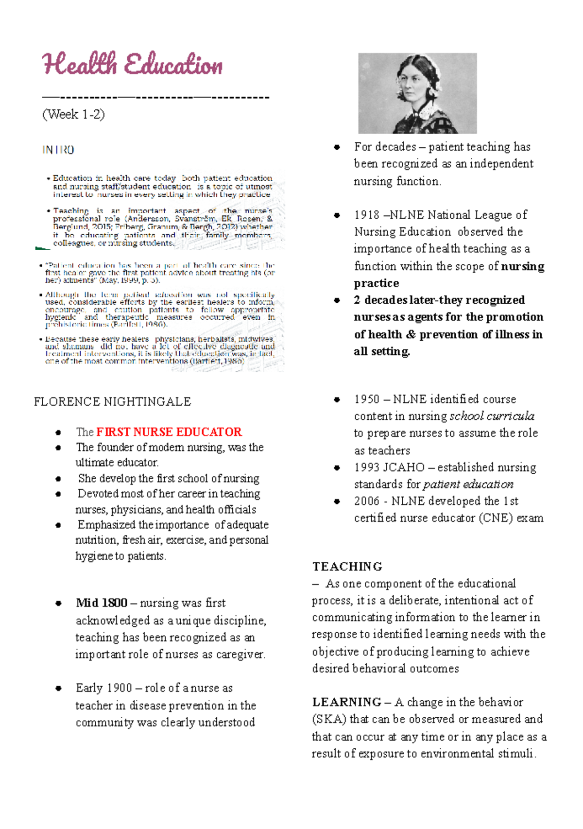Health EDUC - lecture notes - H ealth Education —-—-—- (Week 1-2 ...