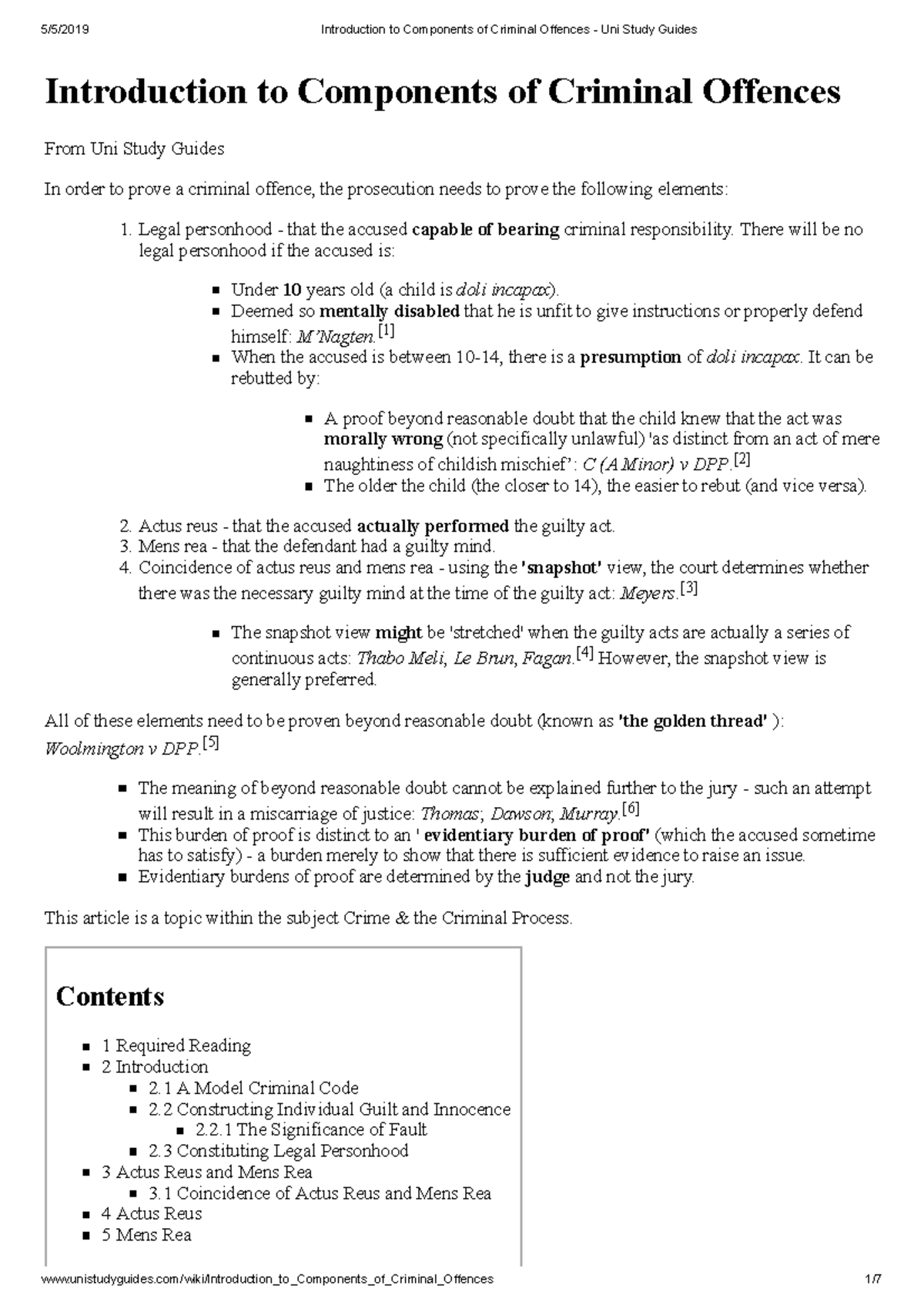 Introduction to Components of Criminal Offences - Uni Study Guides ...