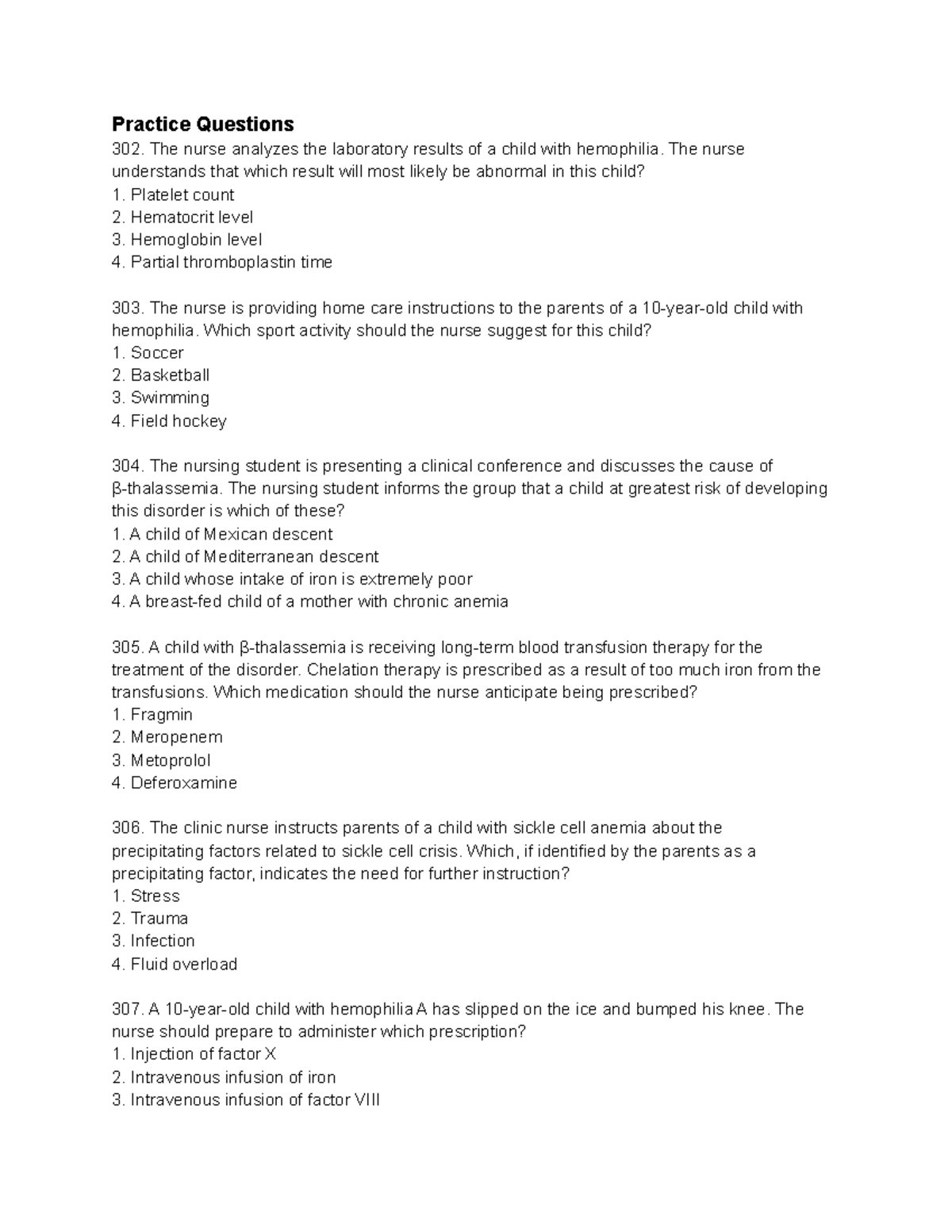 NCLEX Hematology Practice Questions for Nursing Students - Studocu
