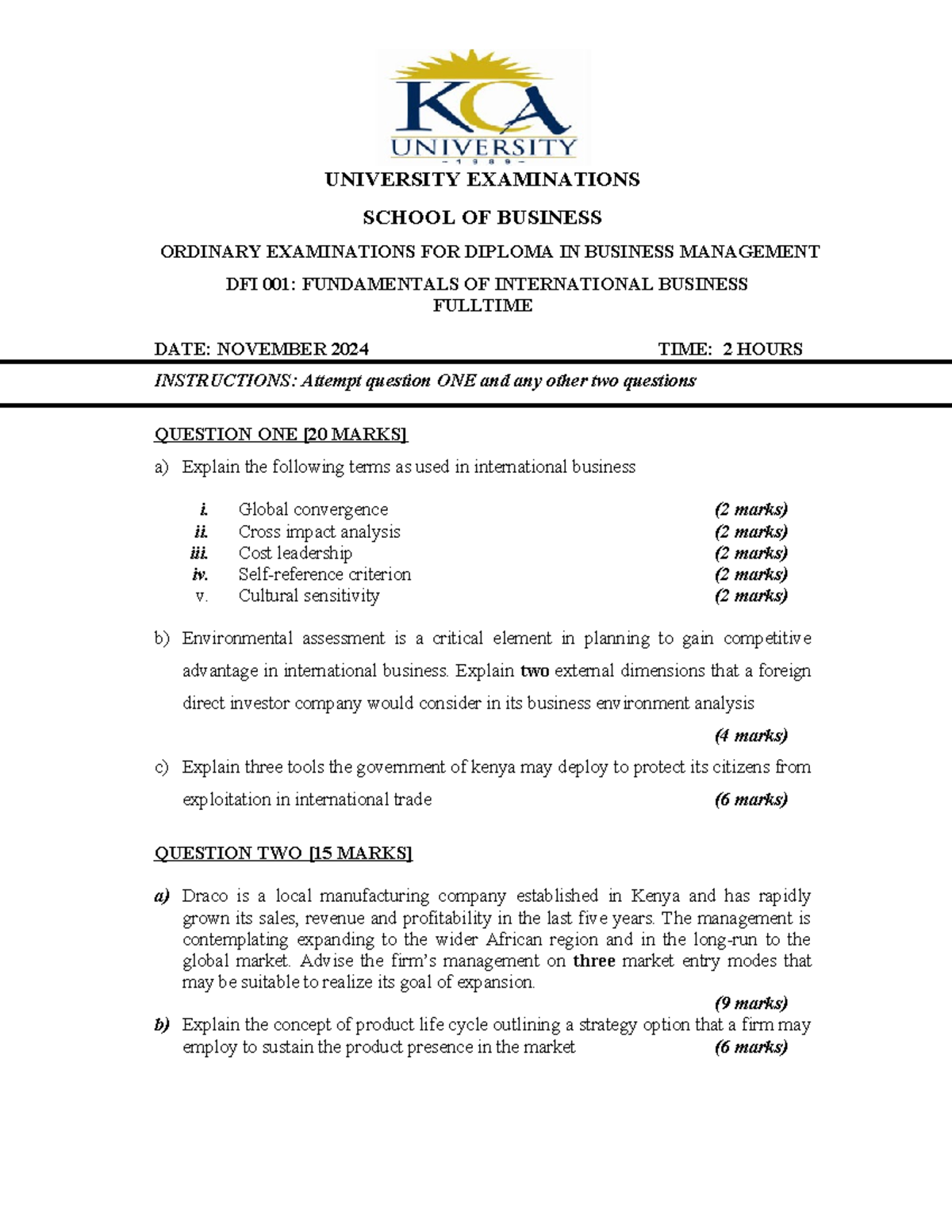 DFI 001 Fundamentals of IB Exam Paper - November 2024 - Studocu