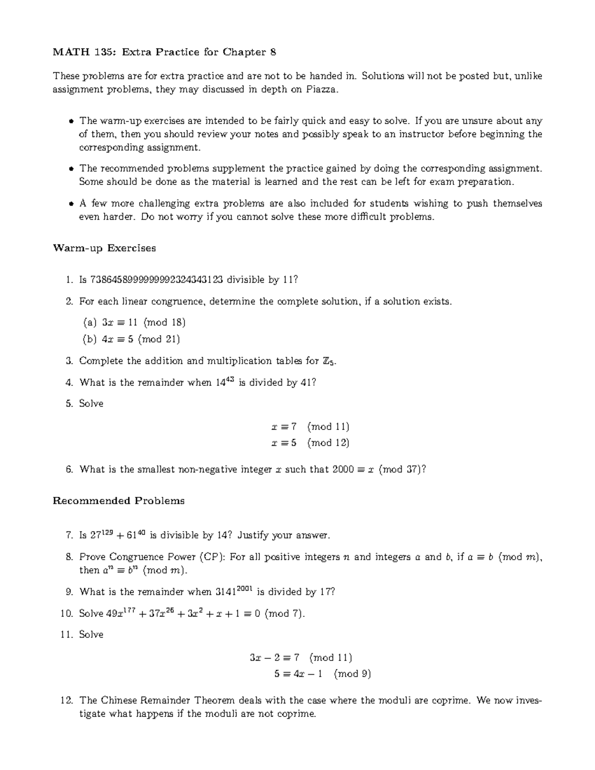 MATH 135: Extra Practice Problems for Chapter 8 - Studocu