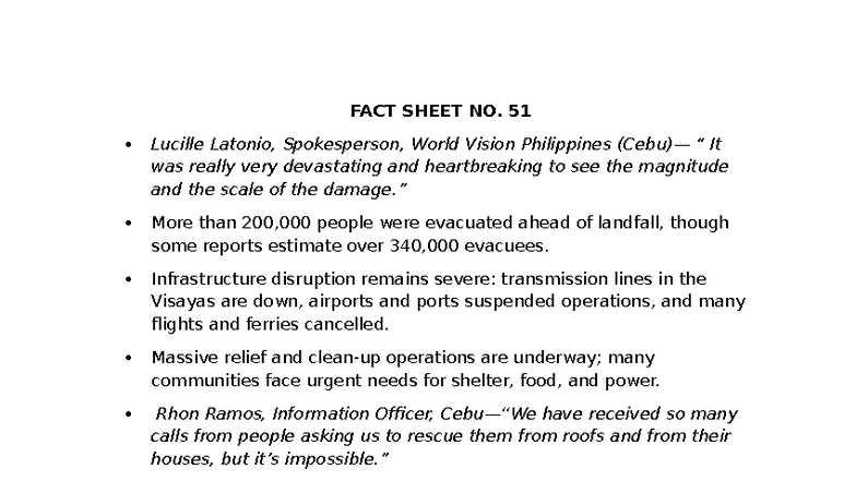 Typhoon Tino & Earthquake Impact Report (Cebu) - Fact Sheet No. 51 ...